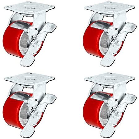 Casterhq 4"x2" Swivel Casters Heavy Duty Polyurethane Wheel on Steel ...