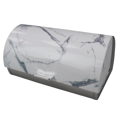 Hds Trading Marble Like Roll Top Lid Steel Bread Box, White ZOR96011 | Zoro