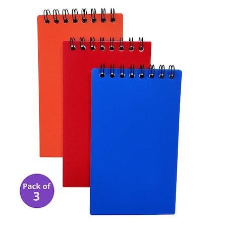 Three Leaf Memo Book 3X5 Double Wire Plain Poly Cover Top Bound 3Pk, 50 ...