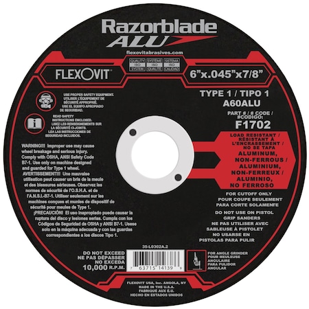 Flexovit REINFORCED CUTOFF WHEEL RAZORBLADE F1702 | Zoro