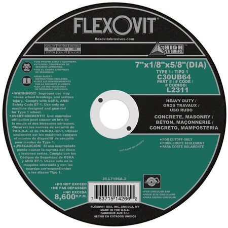 Flexovit REINFORCED CUTOFF WHEEL HIGH L2311 | Zoro