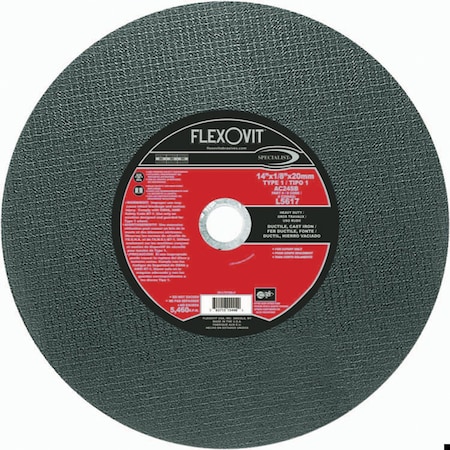 Flexovit Heavy Duty Cut-Off Wheel, 14 in Dia x 1/8 in THK, 20 mm Center ...