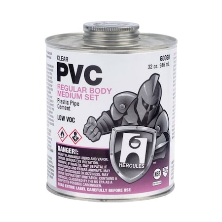 Hercules PVC Solvent Cement, Low VOC, 32 oz, Liquid, Clear, Solvent ...