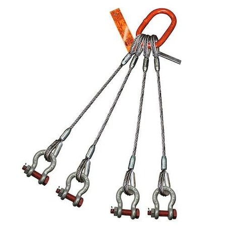 Hsi Four Leg Wire Rope Sling, 3/8 in dia, 3 ft Length, Bolt Anchor ...