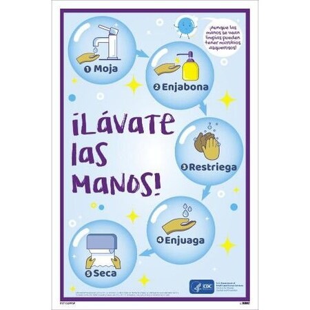 Nmc Poster, WASH YOUR HANDS STEPBYSTEP, Paper, Spanish, 5pk, 18 H x 12 ...