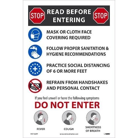 Nmc Poster, STOP READ BEFORE ENTERING, Paper, 5pk, 18 H x 12 W in ...