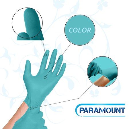 PARAMOUNT Turquoise, L, 6 mil, Nitrile Powder-Free, Disposable Gloves, - L