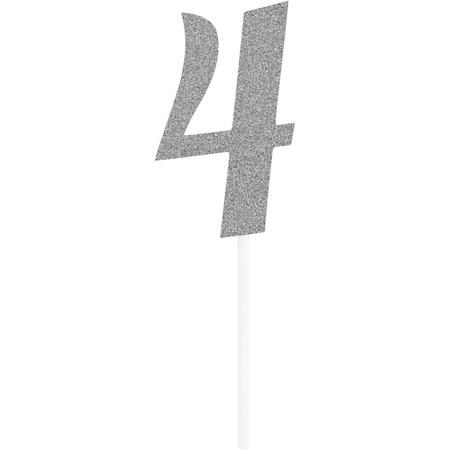 Creative Converting Number 4 Silver Glitter Cake Topper, 6"x2", 12PK ...