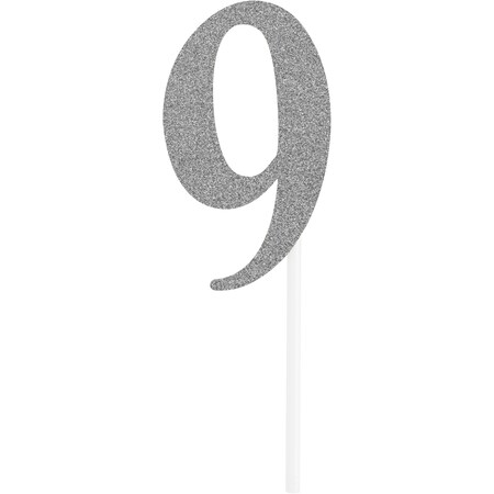 Creative Converting Number 9 Silver Glitter Cake Topper, 6"x2", 12PK ...
