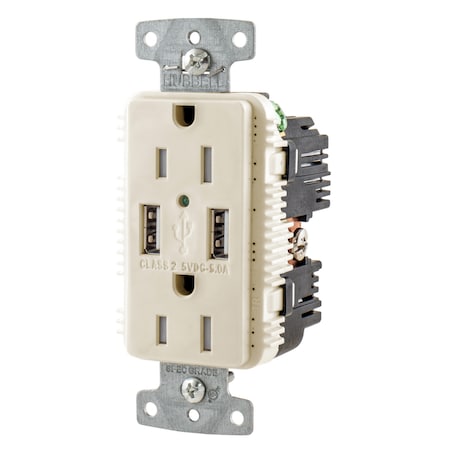 Hubbell Wiring Device-Kellems USB Charger Duplex Receptacle, 15A 125V ...