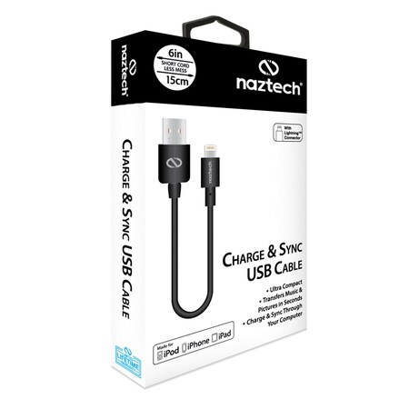 Naztech Naztech MFi Lightning Charge & Sync USB Cable 6in/15cm - Black ...