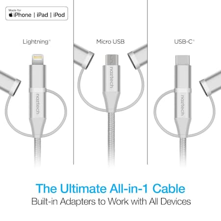 Naztech Naztech 3X1 Micro Lightning & USB-C Charge/Sync 6ft CBL 15178 ...