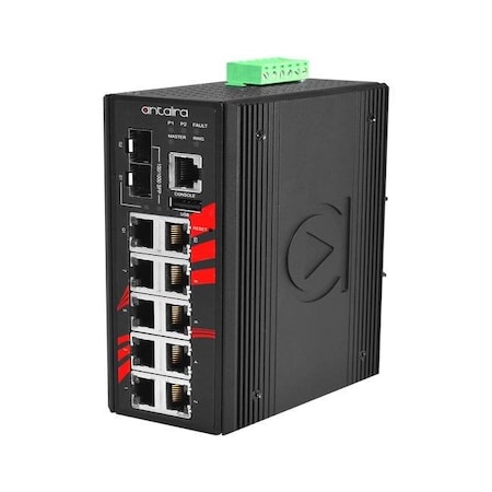Antaira 12-Port Industrial Light Layer 3 Managed Ethernet Switch, w/8 ...