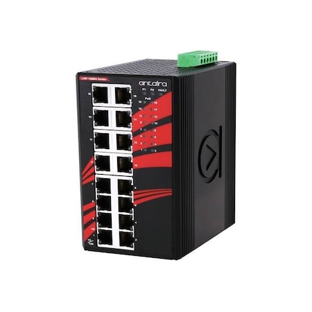 Antaira 16-Port Industrial PoE+ Unmanaged Ethernet Switch, w/16-10/100 ...