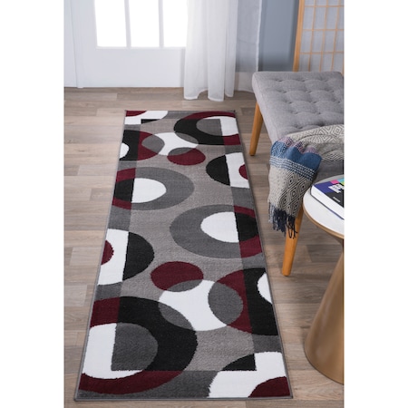 World Rug Gallery Modern Circles Soft Runner Rug 2' x 7'2'' Burgundy ...