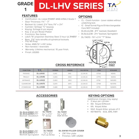Trans Atlantic Co. Heavy-Duty Brushed Chrome Grade 1 Commercial Entry ...