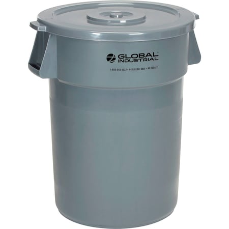 Global Industrial Plastic Trash Can with Lid, 44 Gallon Gray 240462GYCL ...