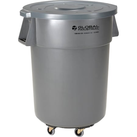 Global Industrial Plastic Trash Can with Lid & Dolly, 55 Gallon Gray ...