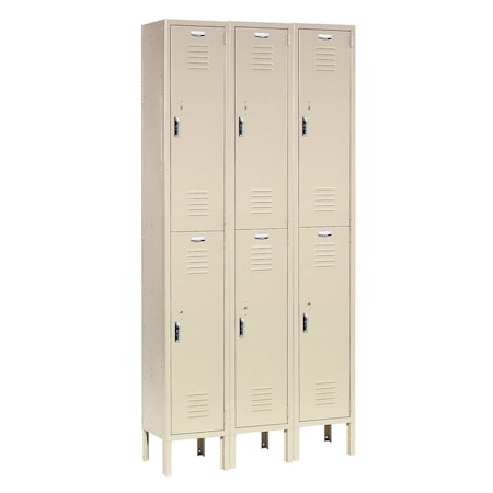 Global Industrial Double Tier Locker, 12x12x36 6 Door, Assembled Tan ...