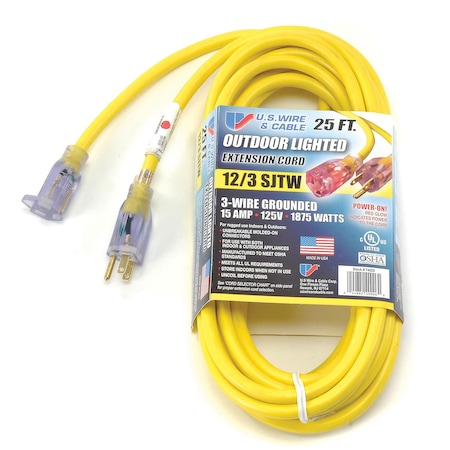 U.S. Wire & Cable SJTW Extension Cord, 12 AWG, Outdoor, 12/3, 1 Outlets ...