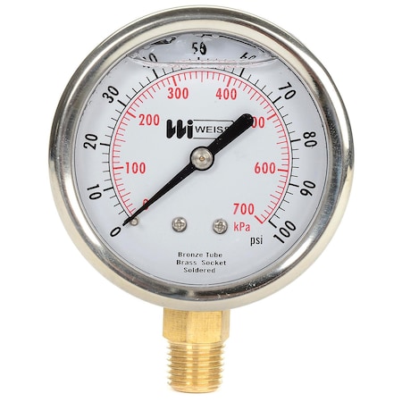 Weiss Instruments. Liquid Filled 2-1/2 Dial, 1/4 NPT Bottom, 0-100 PSI ...