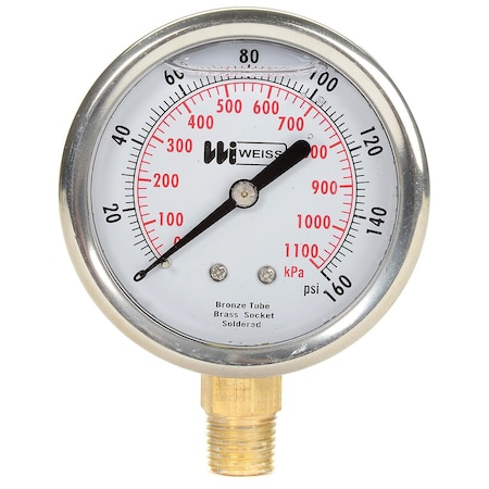 Weiss Instruments. Liquid Filled 2-1/2 Dial, 1/4 NPT Bottom, 0-160 PSI ...