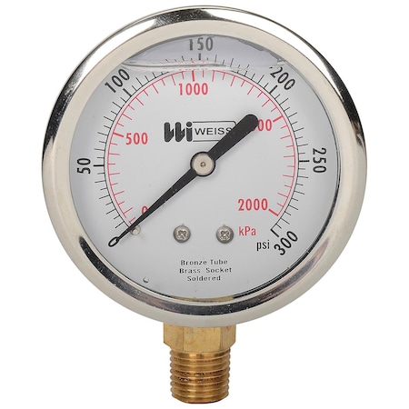 Weiss Instruments. Liquid Filled 2-1/2 Dial, 1/4 NPT Bottom, 0-300 PSI ...