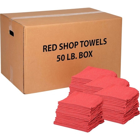 Global Industrial 50 Lb. Box 100% Cotton Shop Towels, Red 670229 | Zoro