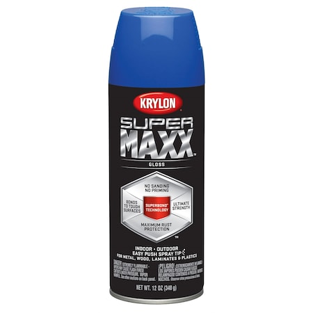 Krylon Supermaxx Paint+Primer; Gloss True Blue; 12 oz. Aerosol 8968 | Zoro