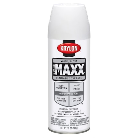Krylon Covermaxx Paint+Primer; Gloss White; 12 oz. Aerosol 9146 | Zoro
