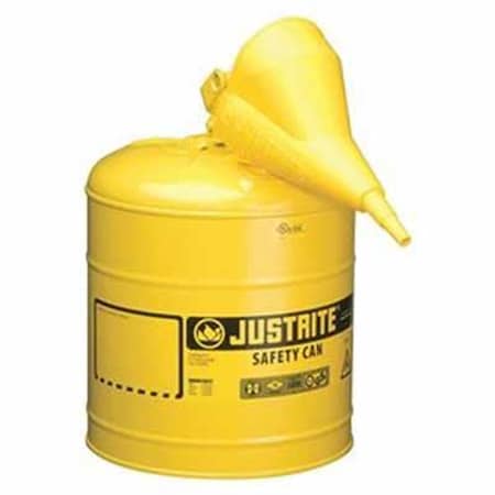 Justrite Yellow Metal Safety Can, Type 1, Five Gallon, with Yellow ...