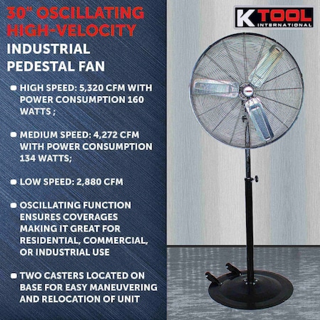 K-Tool International 30" Oscillating Pedestal Industrial Fan KTI77734 ...