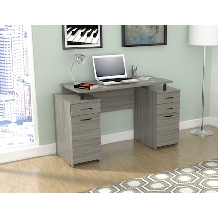 Inval Computer Desk 50.79 in. W Smoke Oak Rectangular 4 -Drawer with ...