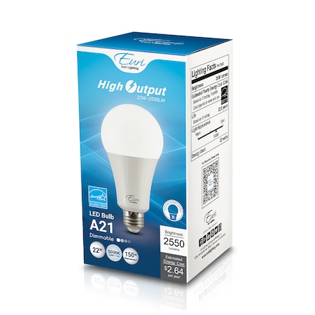 Euri Lighting LED A21 150W Dim ES EA21-22W1050eh | Zoro