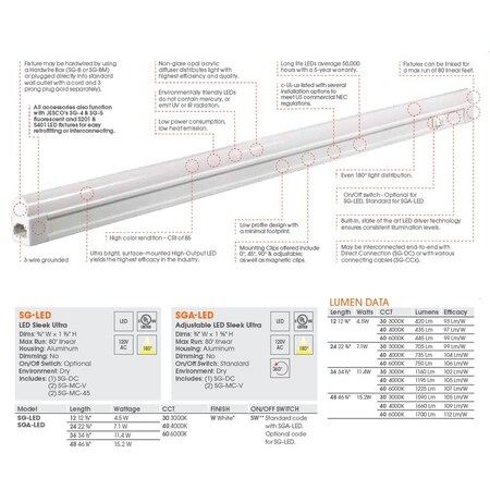 Jesco SLEEK LED 60" 4000K 120V AC. Under Cabinet lighting Fixture SG ...