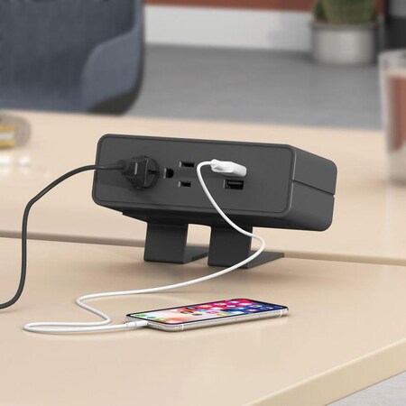 Officesource Power Strip, Desk Mount, USB, 5.59 ft., Black OSF9550BK | Zoro