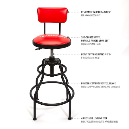 Craftsman Adjustable Height Workshop Stool with Back CMXZSAJ93394 | Zoro