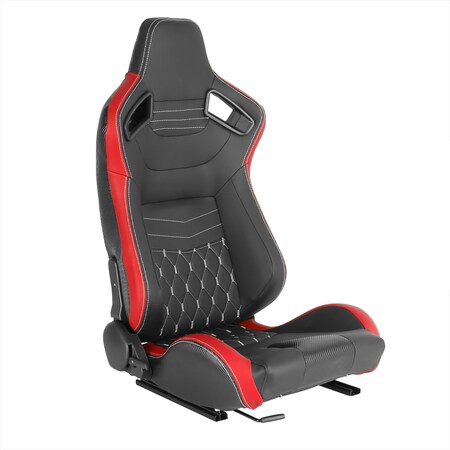 Spec-D Tuning Racing Seat - Black With Red Pvc With White Stitching ...