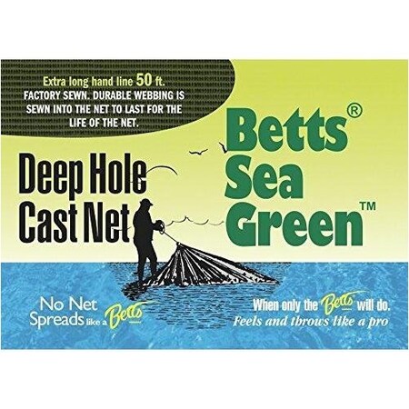 Betts Sea Green Deep Hole Mono Cast Net 7' 58 Mesh, SewnIn Webbing ...