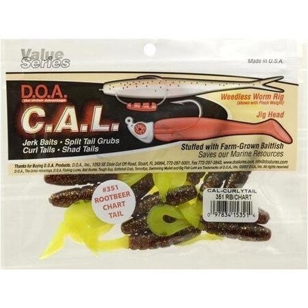 Doa CAL Curl Tail Grub, 3 RootbeerChartreuse Tail, 12PK 15351 | Zoro