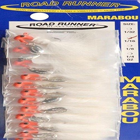 Road Runner Marabou Jig WSpinner, 116 Oz, Fluorescent RedWhite Strip ...