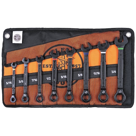 Klein Tools Ratcheting Wrench Set, 90-Tooth, SAE, 8PC 69408G | Zoro