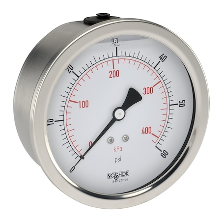 Noshok Pressure Gauge, 0 to 1500 psi psi, 4 in Dial, 1/2 in NPT, Bottom ...
