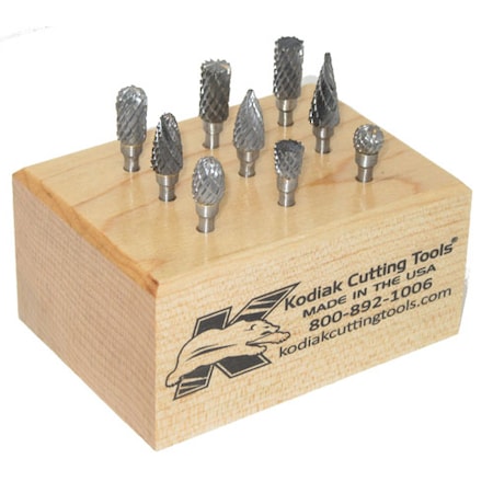 Kodiak Cutting Tools 9Pc Carbide Bur Set 1/4 Dia w/1/8 Inch Shanks ...