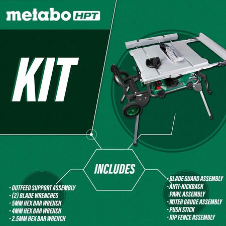 Metabo Hpt 10in Corded Jobsite 15.0 Amp Table Saw C10RJSM | Zoro