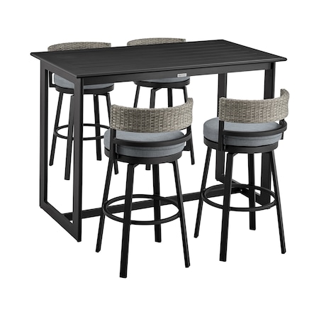 Armen Living Encinitas Outdoor Patio 5-Piece Bar Table Set in Aluminum ...