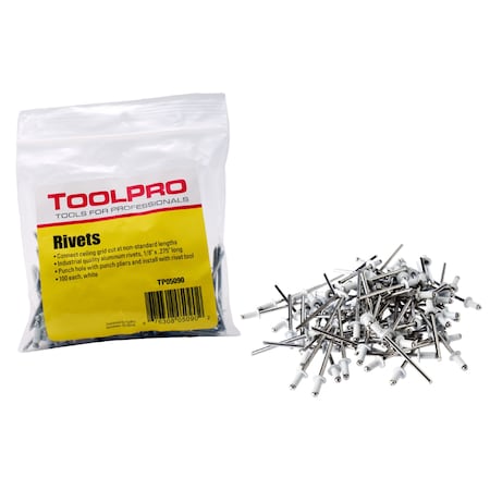 Toolpro 18 in White Aluminum Pull Rivets 100PK TP05090 | Zoro