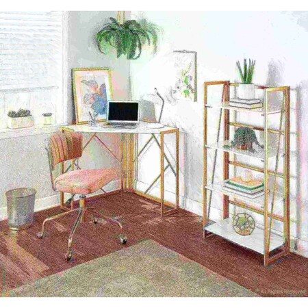 Lumisource Folia Bookcase in Gold Metal and White Wood OBC-FOLIA AUW | Zoro