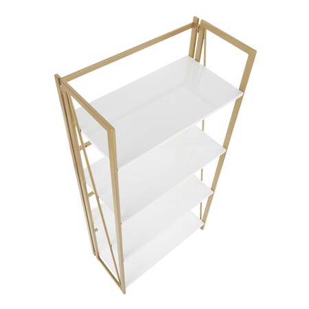 Lumisource Folia Bookcase in Gold Metal and White Wood OBC-FOLIA AUW | Zoro