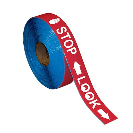 Superior Mark Floor Marking Message Tape, 2in x 100Ft , STOP LOOK IN-50 ...